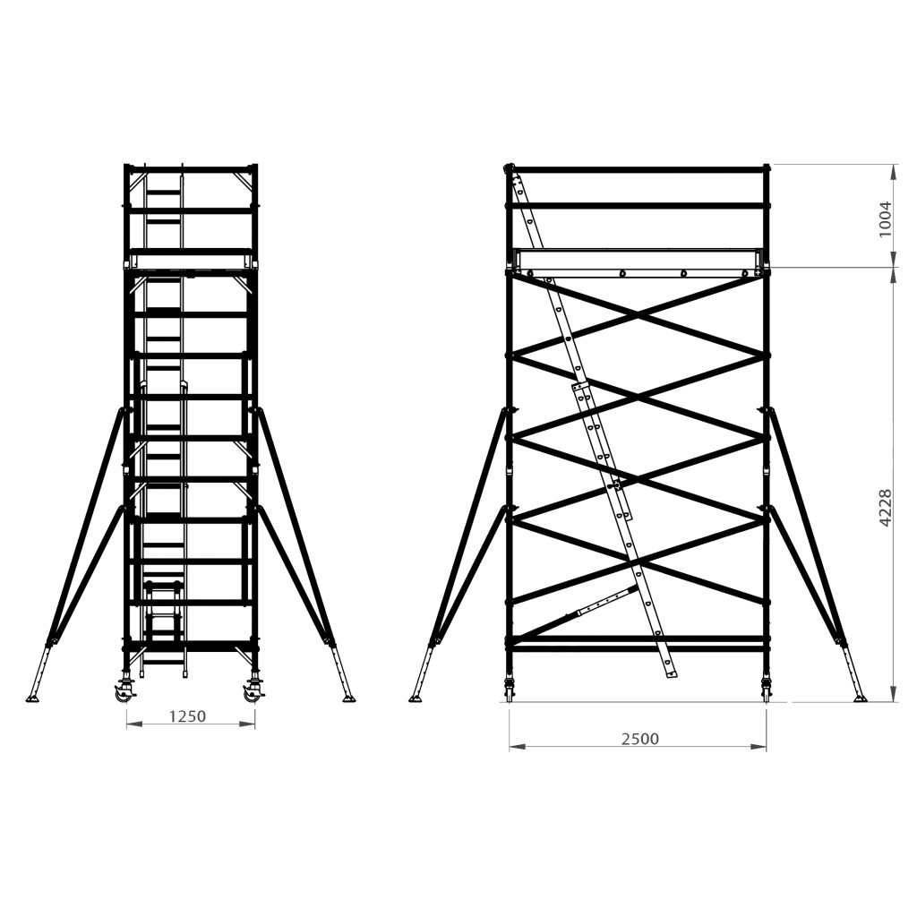 Single Width Mobile Scaffold, 2.2m – 2.5m Top Platform, One Level ...