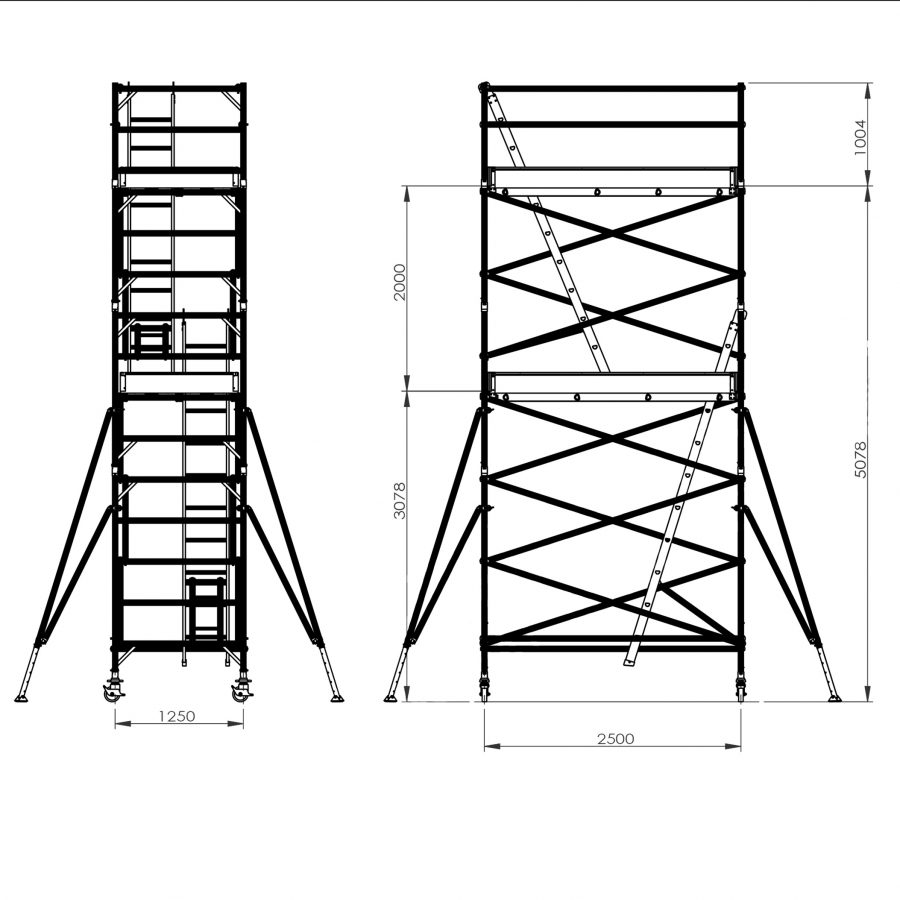 Double Width Mobile Scaffold, 5.0 - 5.3m Top Platform, Two Levels ...