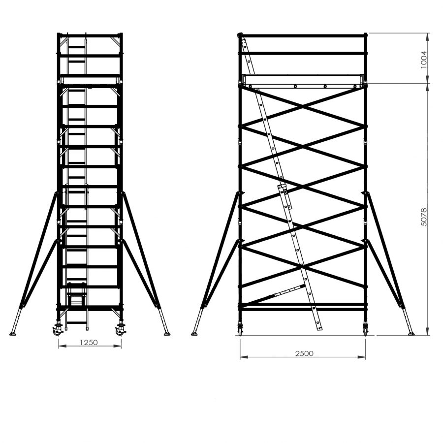 Double Width Mobile Scaffold, 5.0m - 5.3m Top Platform Height, Two ...