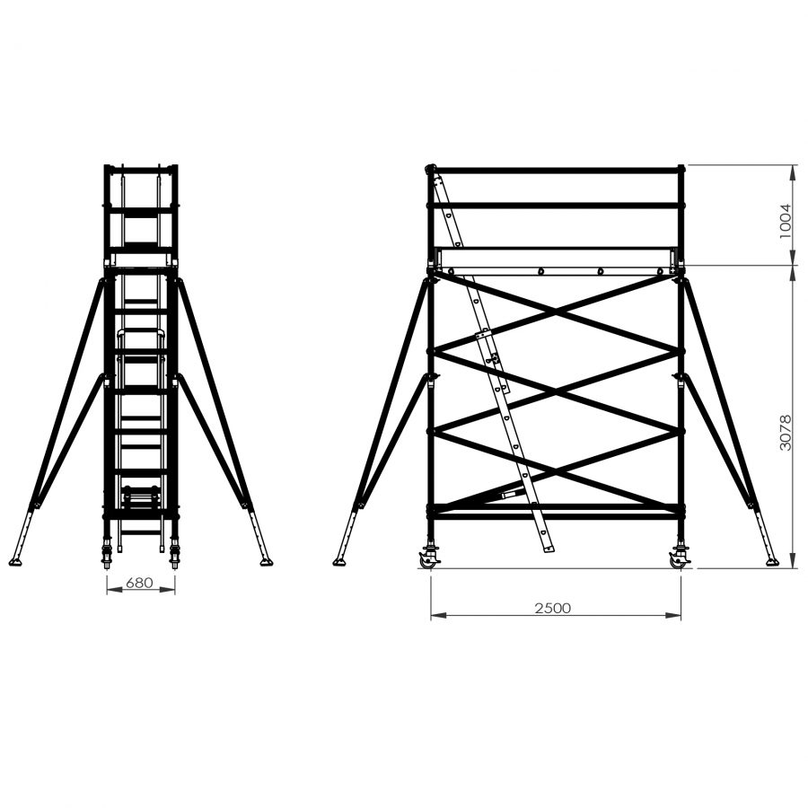 Double Width Mobile Scaffold, 6.3m - 6.5m Top Platform Height, Two ...