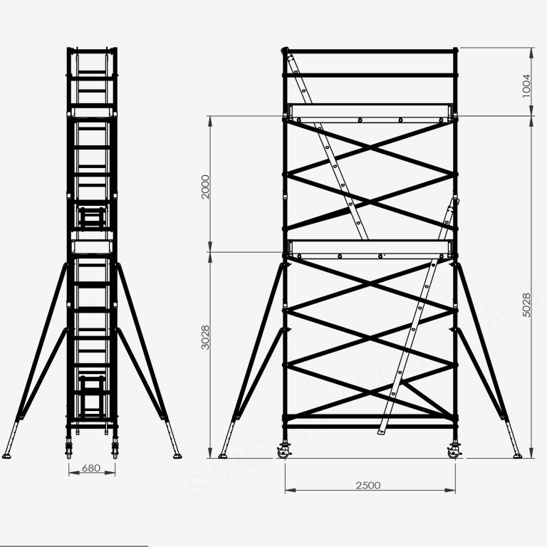 Single Width Mobile Scaffold, 5.0m - 5.3m Top Platform, Two Levels ...